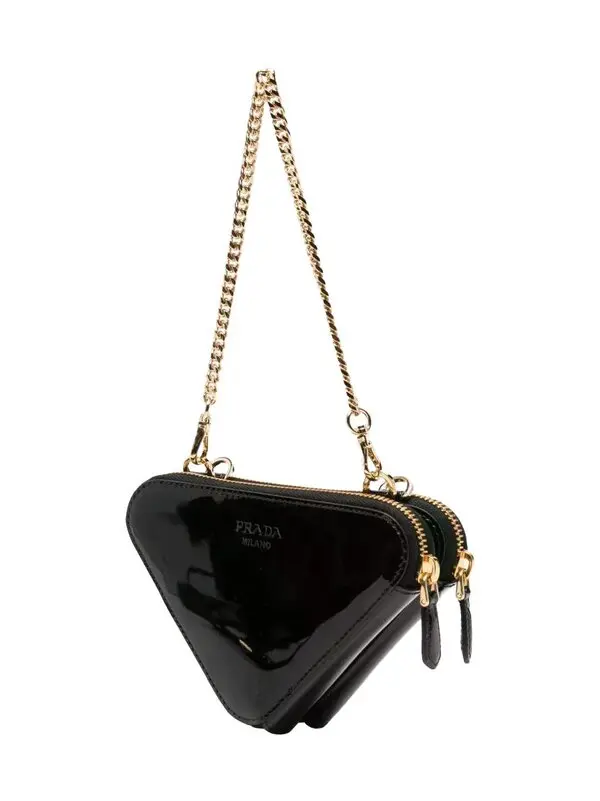 Prada Patent Leather Triangle Logo Clutch Bag - Black