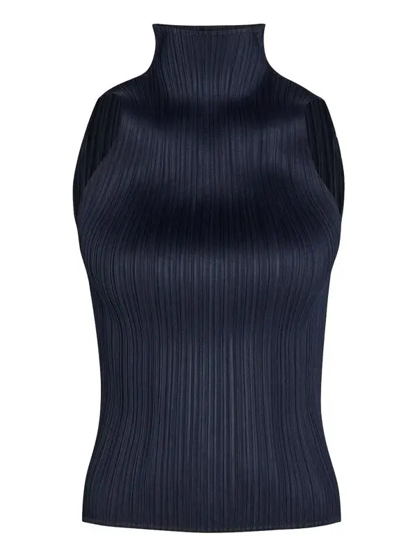 Issey Miyake Mock Neck Sleeveless Top - Navy