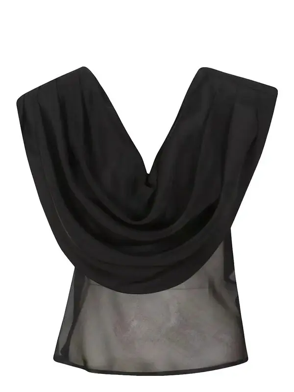LA COLLECTION Marcia Draped Sheer Top - Black