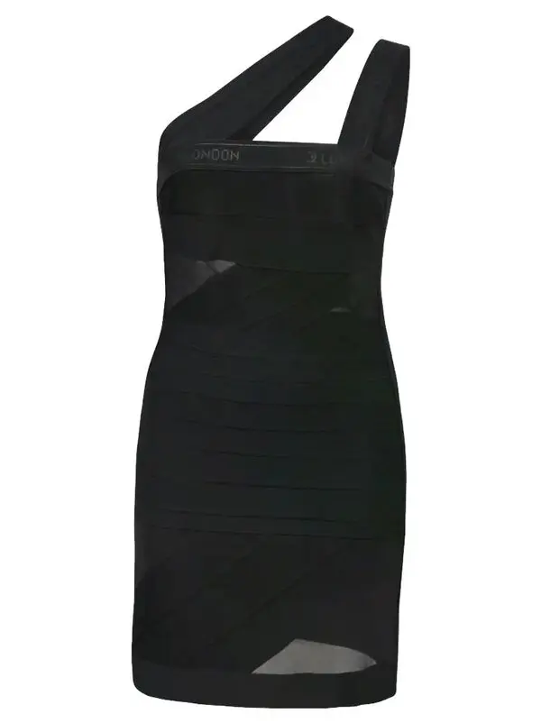 David Koma One-shoulder Bodycon Dress With Logo Straps - Black