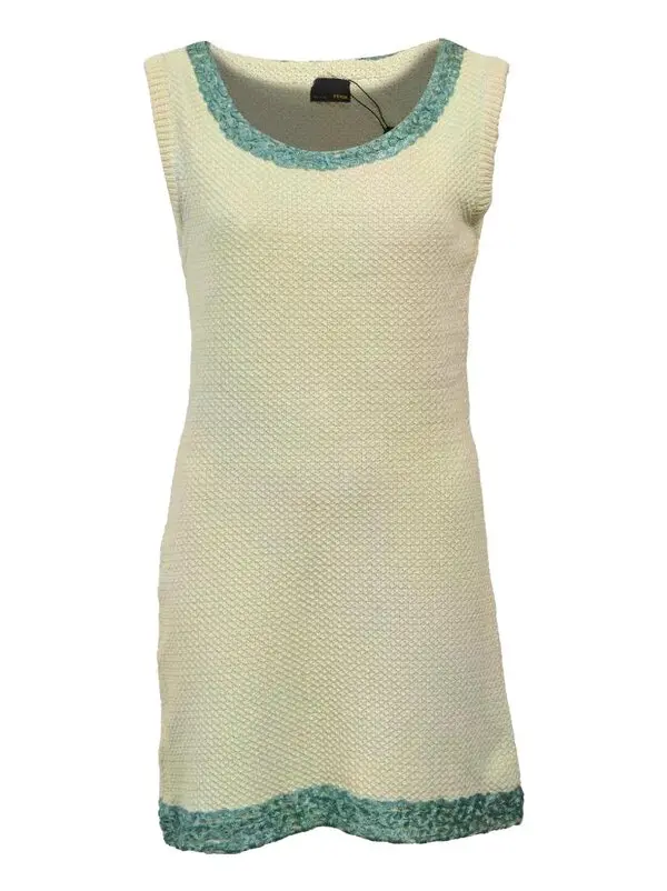 Fendi Yellow Cotton Basket-weave Knit Sleeveless Dress - Neutrals