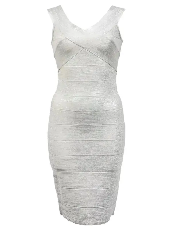 Herve Leger Metallic Criss-cross Bandage Dress - Silver