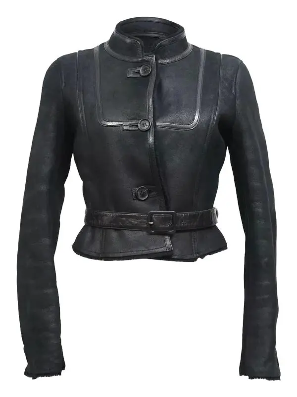 Celine Belted Mandarin Collar Jacket - Black