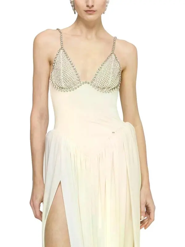 NISSA Embellished Draped Maxi Dress - Neutrals