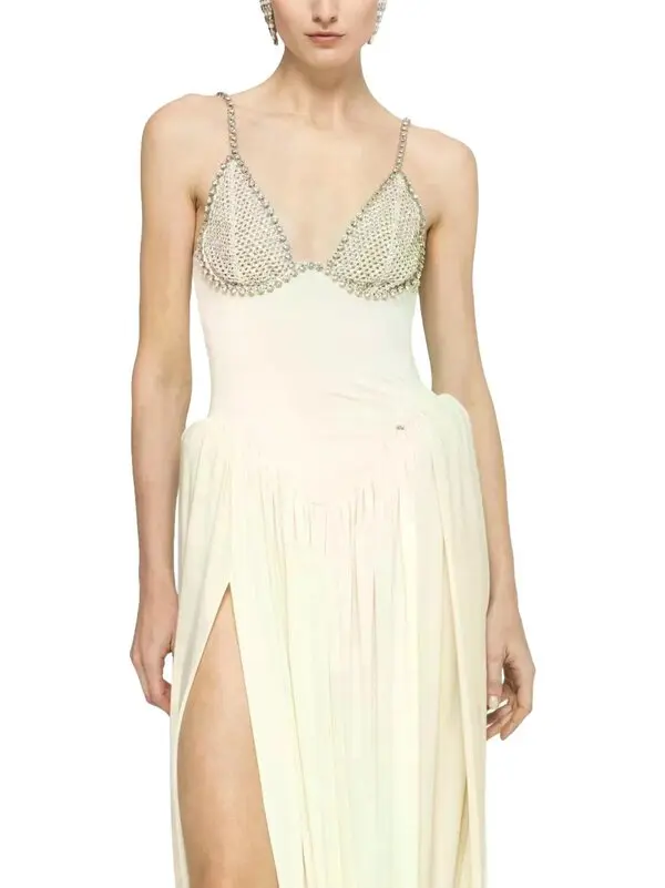 NISSA Embellished Draped Maxi Dress - Neutrals