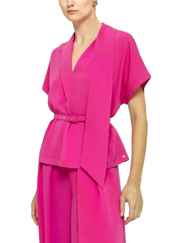 NISSA Belted Scarf-detail Top - Pink