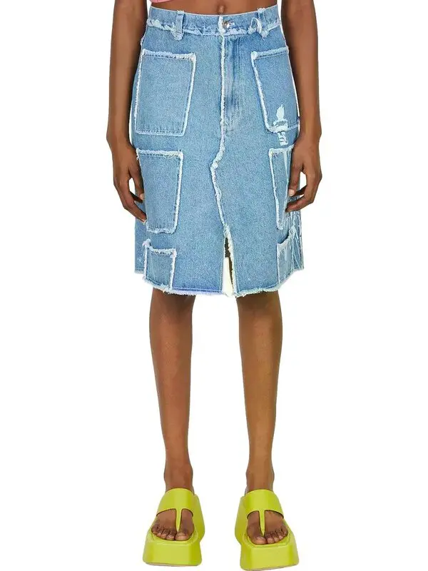 LOURDES Frayed Midi Skirt - Blue