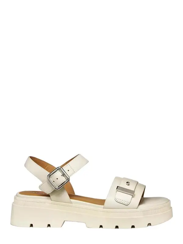 Geox White Leather Chunky Sole Sandals With Buckle Fastening - Neutrals