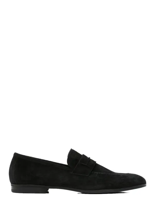 TOM FORD Calf Suede Penny Strap Loafers - Black