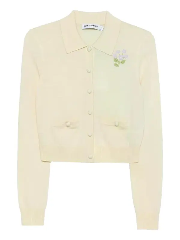 SELF-PORTRAIT Floral Embroidered Button-up Cardigan - Yellow