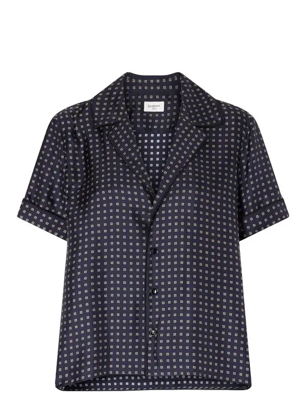 Saint Laurent Printed Silk-twill Camp Collar Shirt - Blue