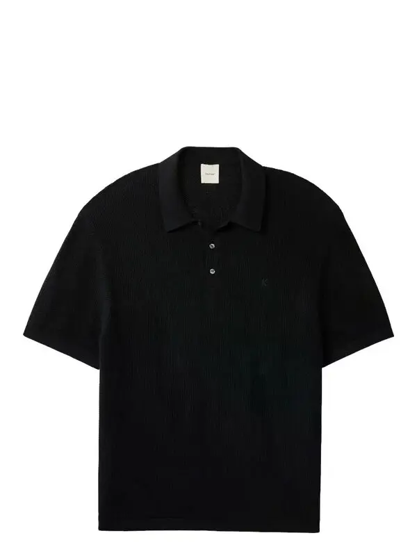 Calvin Klein Waffle-knit Logo-embroidered Polo Shirt - Black