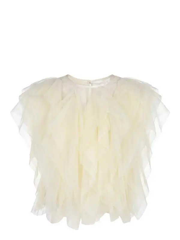 MODENAIRE Sheer Tulle Blouse With Cascading Ruffles - White
