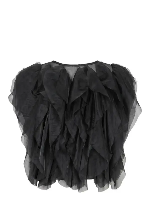 MODENAIRE Sheer Tulle Top With Cascading Ruffles - Black