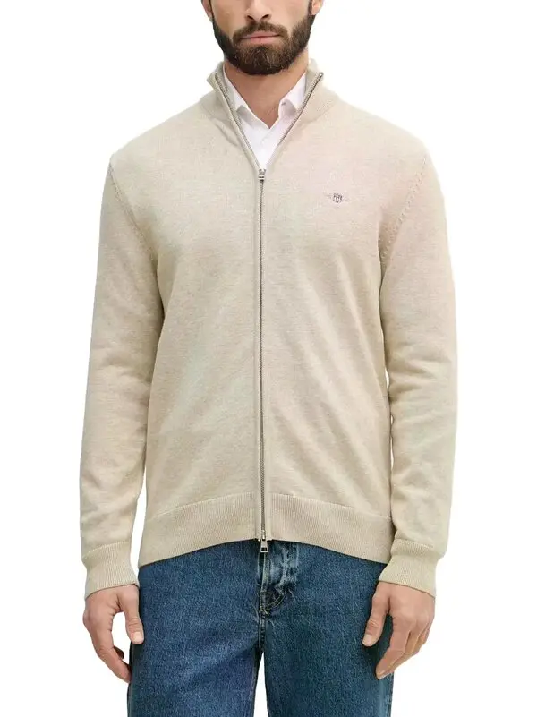Gant Zip-up Embroidered Logo Sweater - Neutrals