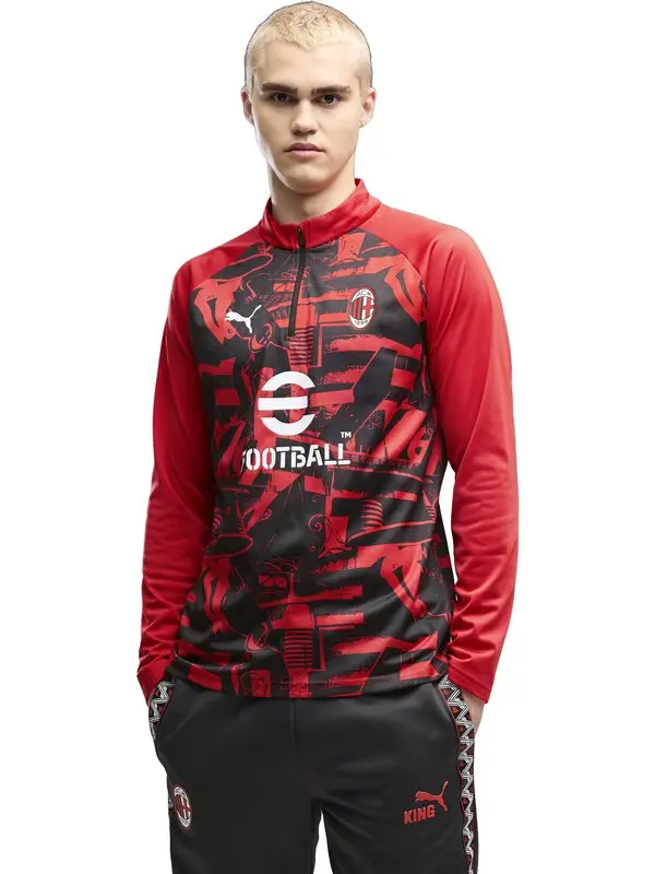 PUMA Ac Milan Quarter-zip Long Sleeve Top - Red