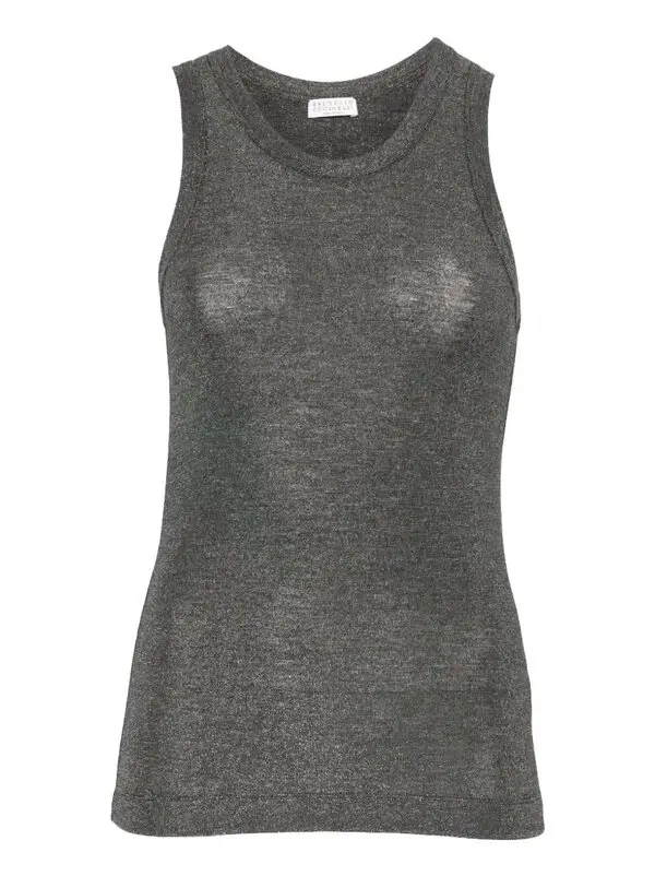 Brunello Cucinelli Metallic Ribbed Sleeveless Top - Grey