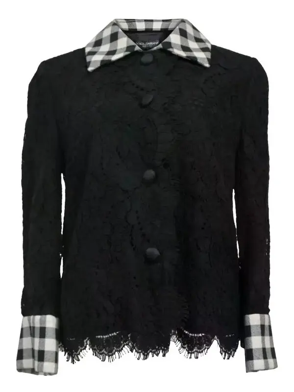 Dolce & Gabbana Lace Floral Check Shirt - Black
