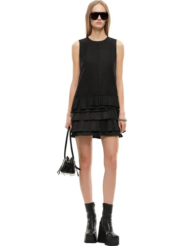 Fabrique Alice Asymmetric Pleated Hem Sleeveless Dress - Black