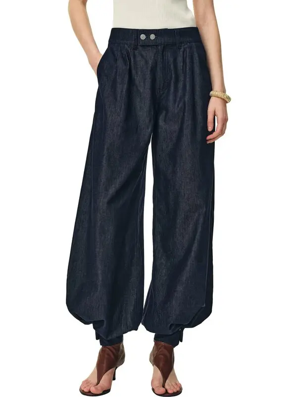 Fabrique Bonnie Handwork Pleats Balloon Jeans In Acetate Tencel Denim - Blue