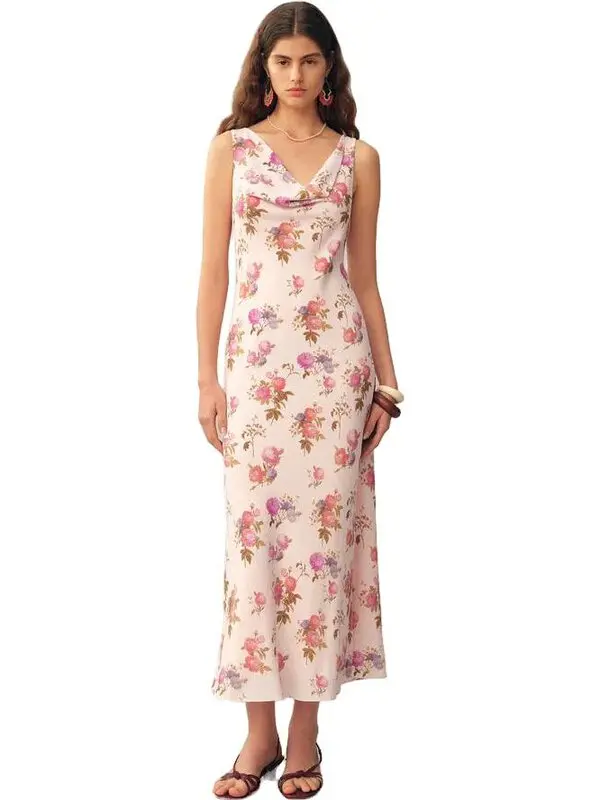 Fabrique Floral Cowl Neck Sleeveless Maxi Dress - Multicolor