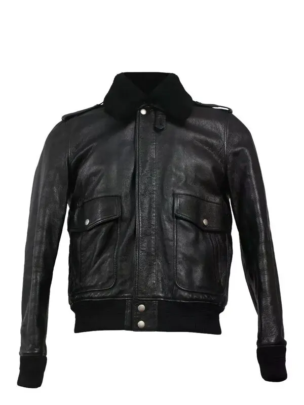 Saint Laurent Shearling Collar Bomber Jacket - Black