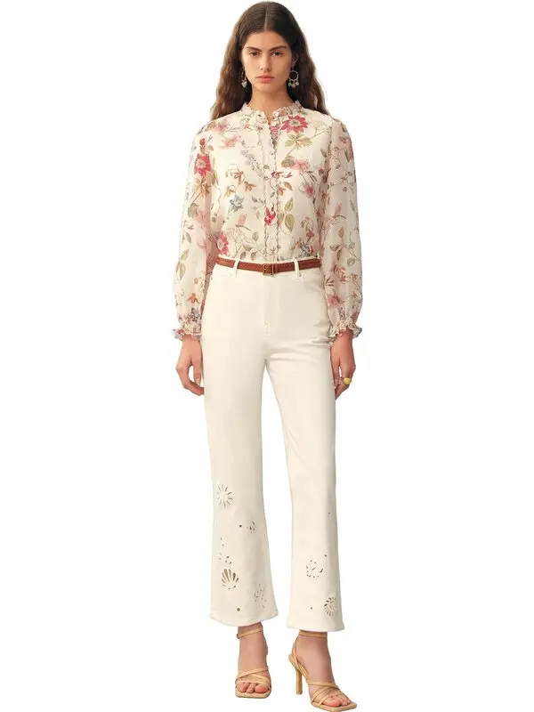 Fabrique Adelaide Handpainted Floral Silk Linen Organza Blouse - Multicolor