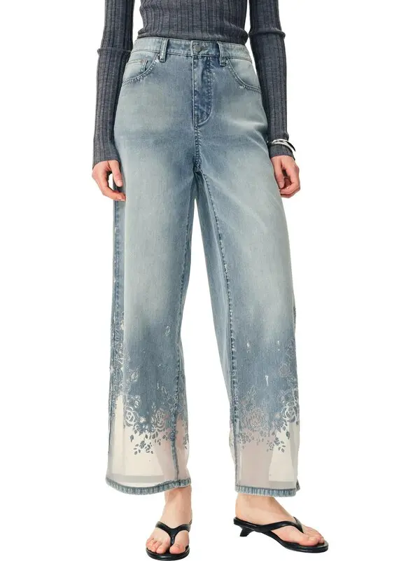 Fabrique Ariel Straight Cropped Jeans In Cotton-rich Transparent Burnout Denim - Blue