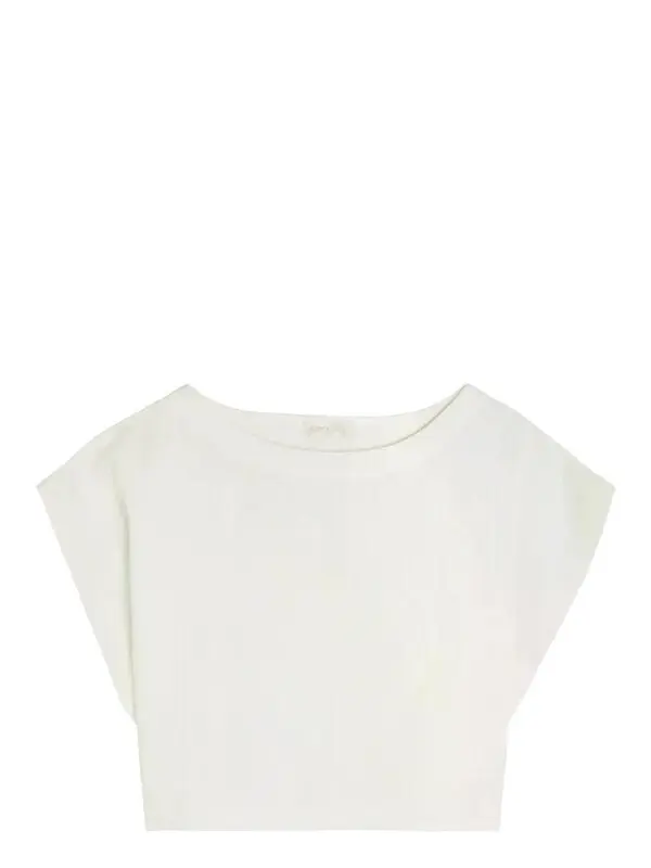 Suzie Kondi Linen Slub Boat Neck Crop Top - White