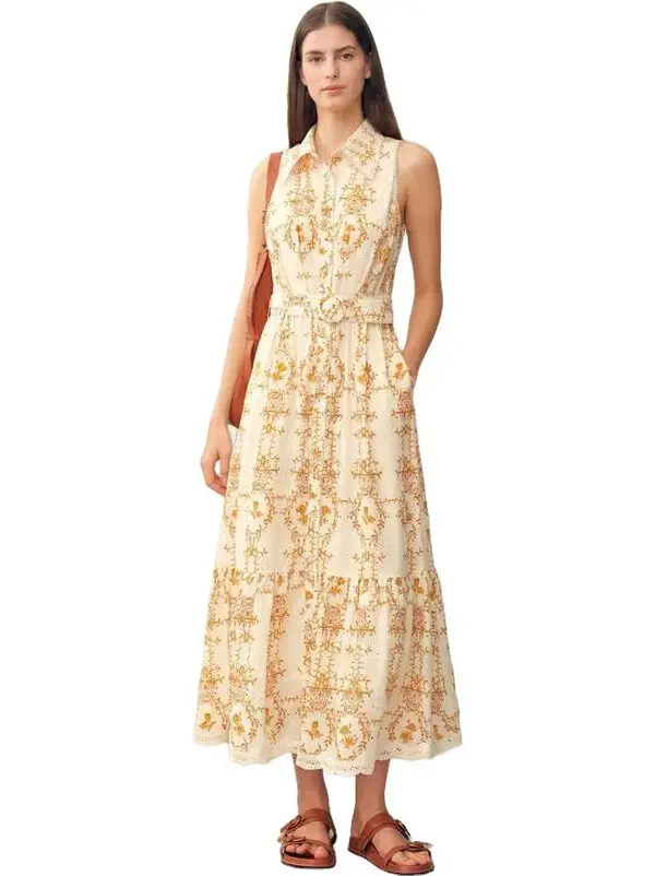 Fabrique Wendy Floral Embroidery Sleeveless Midi Dress - Multicolor