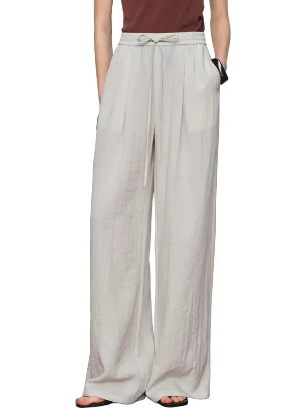 Fabrique Eva Ivory Ruched Drawstring Wide Leg Pants - Grey