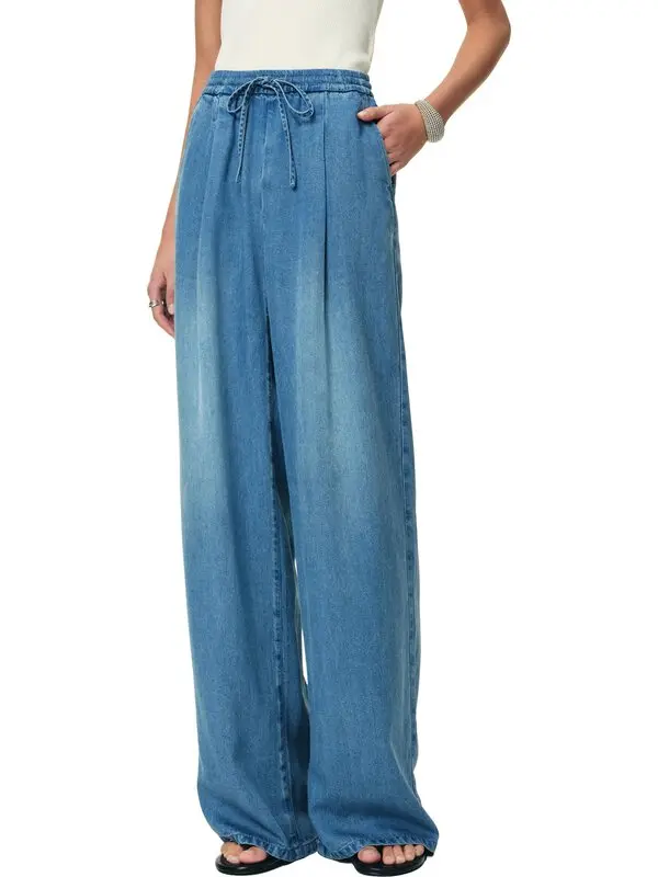 Fabrique Eva Draped Drawstring Wide Leg Jeans - Blue