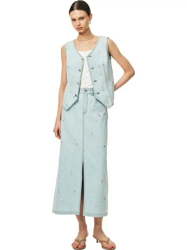 Fabrique Hand-embellished Denim Vest - Blue