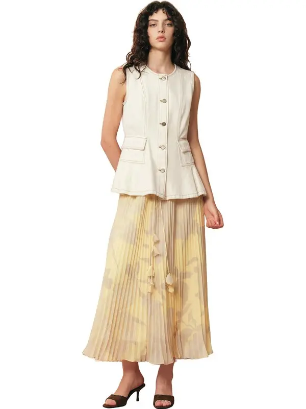 Fabrique Sleeveless Vest Top In Cotton Denim - White