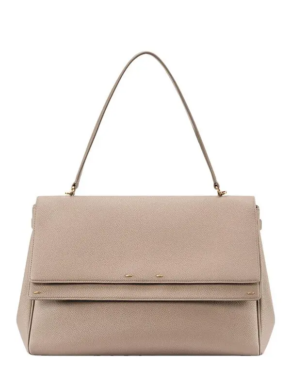 Fabrique Rialto Double Flap Handbag In Pebble-grain Leather - Grey