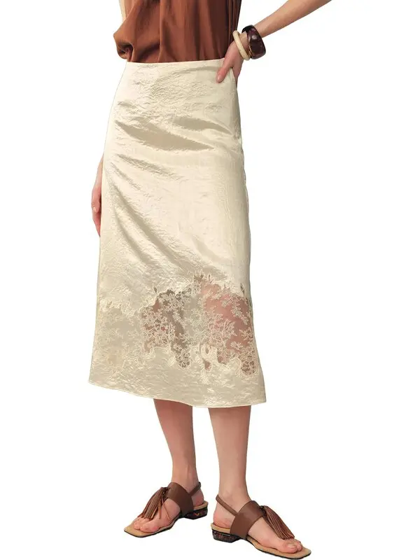 Fabrique Aurelia Lace Trimmed Acetate Satin Skirt - Yellow
