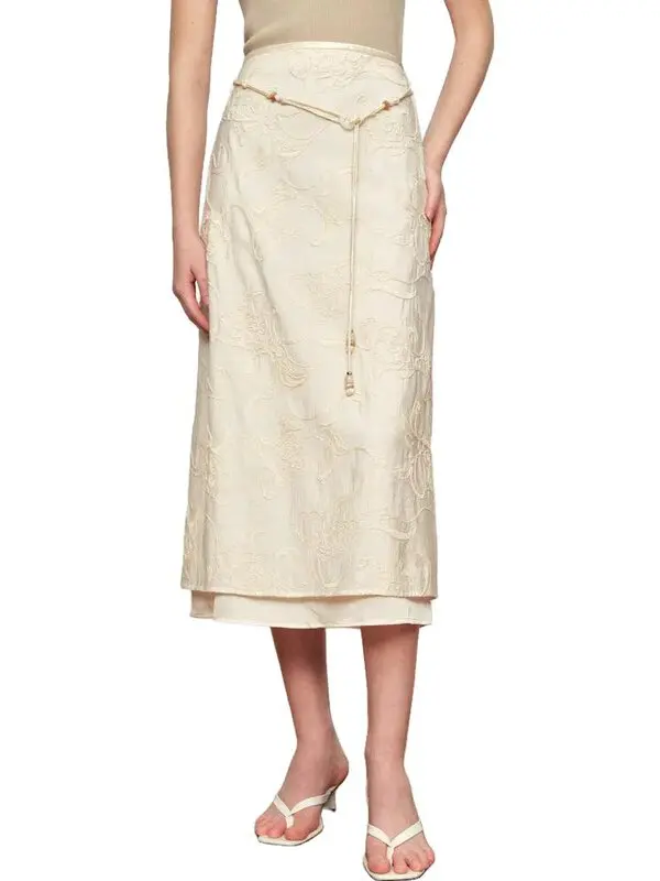 Fabrique Korin Koi Embroidered Midi Skirt - Yellow