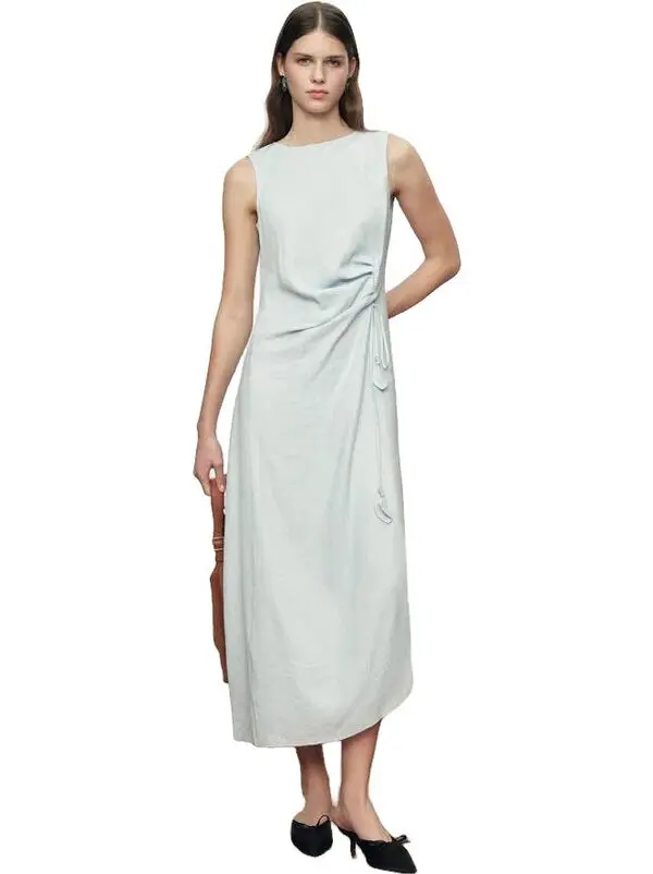 Fabrique Arilyn Petal Drawstring Dress In Fold Texture - Blue