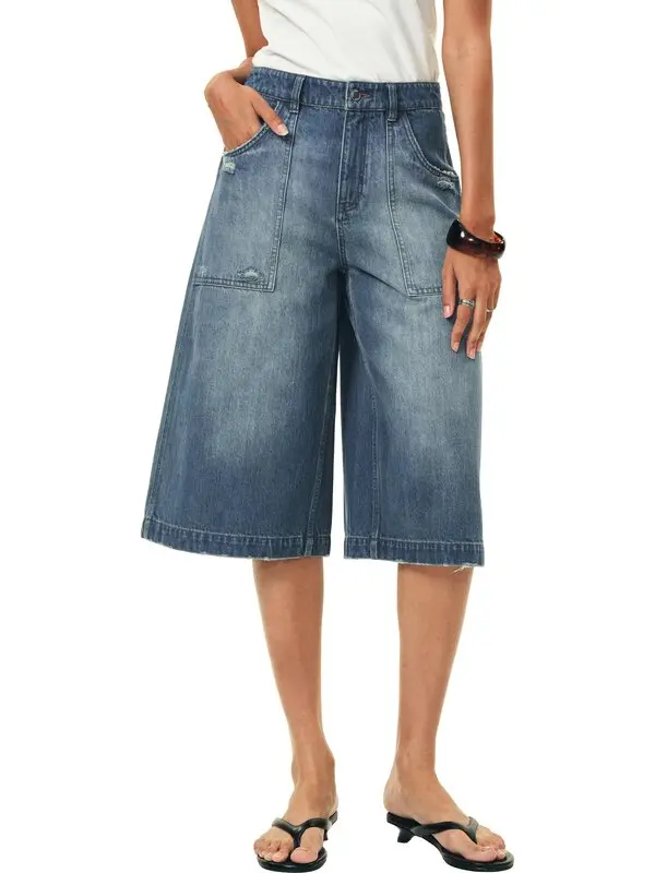 Fabrique Roxy Faded Washed Bermuda Jeans - Blue