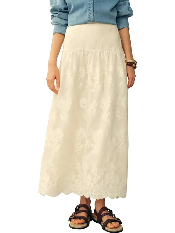 Fabrique Bailey Lace Embroidered Midi Skirt - White