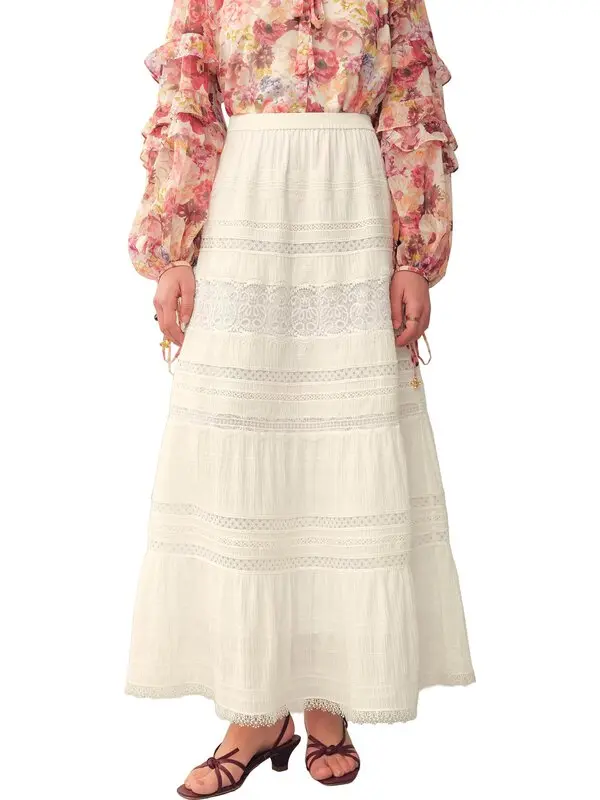 Fabrique Liora Boho Lace Maxi Skirt - White