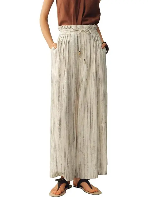 Fabrique Cleo Drawstring Striped Linen Culottes - Multicolor
