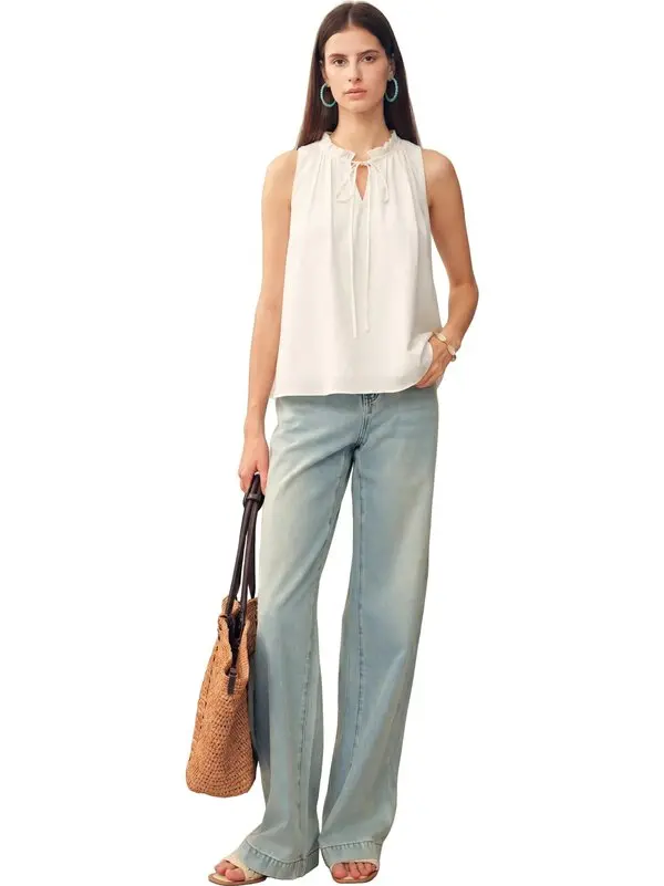 Fabrique Rosalind Sleeveless Top With Ruffle Neck Tie - White