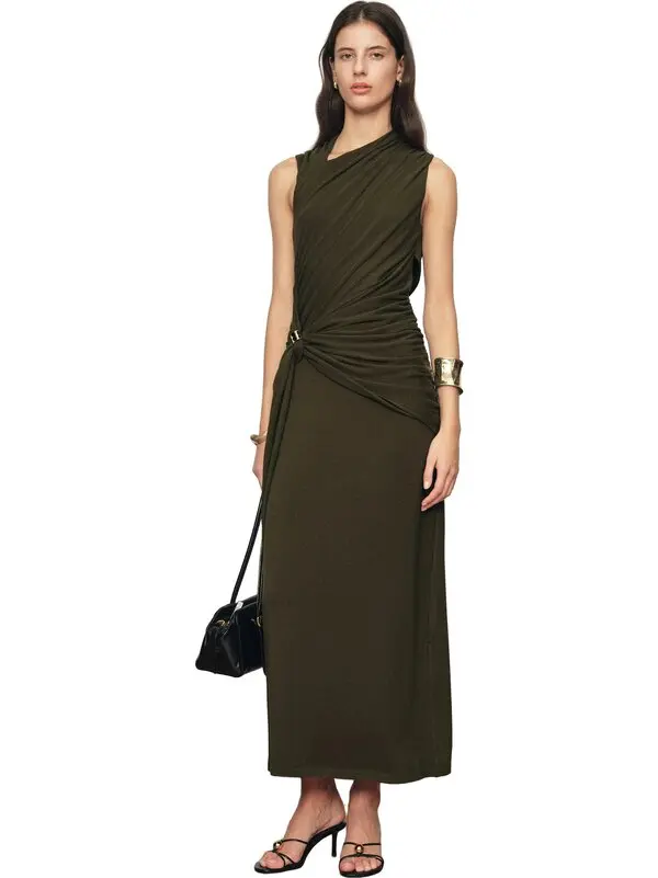 Fabrique Asymmetrical Draped Wool Blend Knit Dress - Green