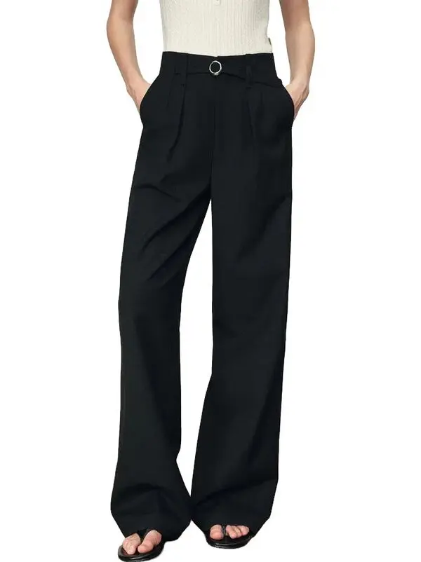 Fabrique Ronan Belt-detail Tailored Trousers In Sheep Wool - Black