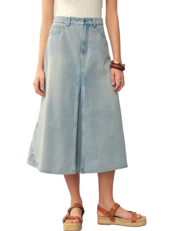 Fabrique Michel Embossed Floral Midi Skirt - Blue