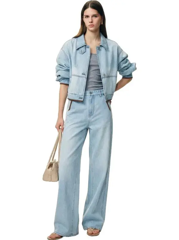 Fabrique Luna Lantern Sleeve Jacket In Cotton Denim - Blue
