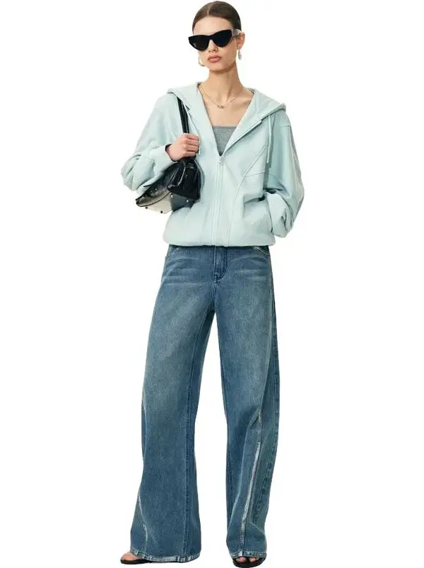 Fabrique Melody Batwing Sleeve Oversized Hoodie In Cotton - Blue