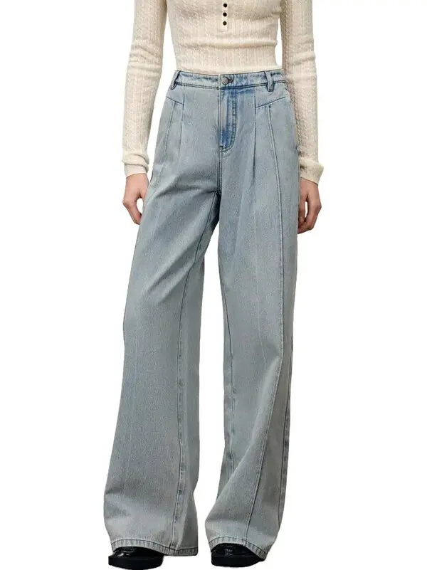 Fabrique Celeste Light Pleated Wide Leg Jeans - Blue
