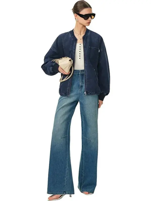 Fabrique Quinn Denim Bomber Jacket - Blue